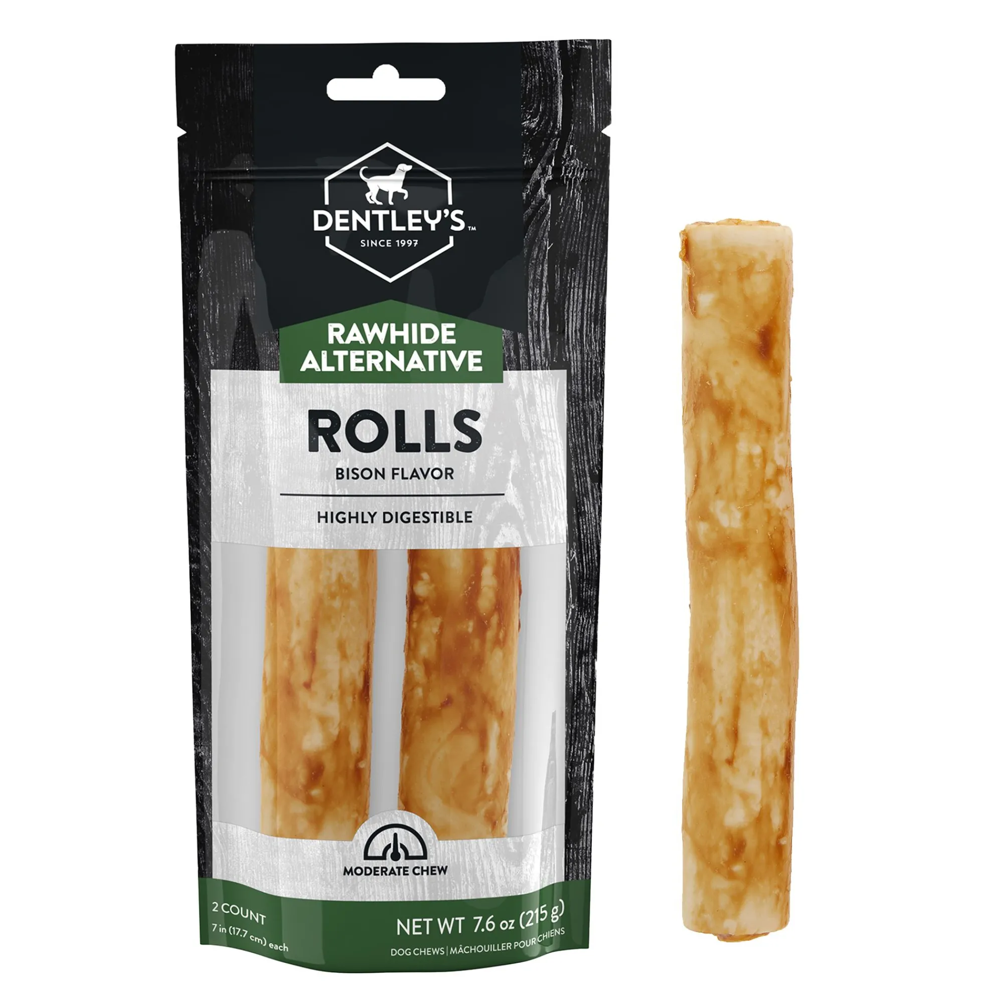 ® Rawhide-Free 7" Retriever Rolls Dog Chew - Bison, 2 Count>Dentley's ...