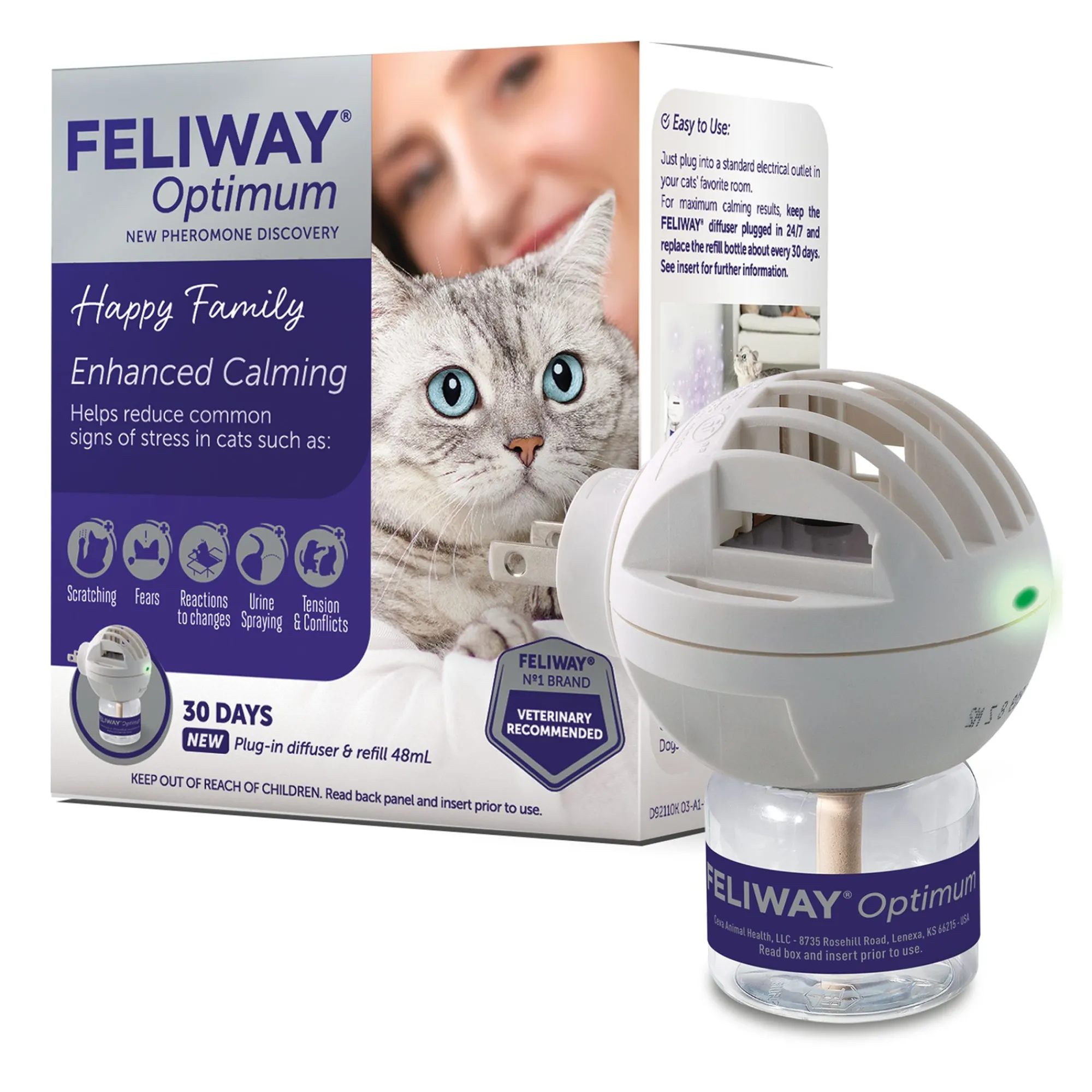 ® Optimum Enhanced Calming Plug-In Diffuser for Cats - 30 Day Starter ...