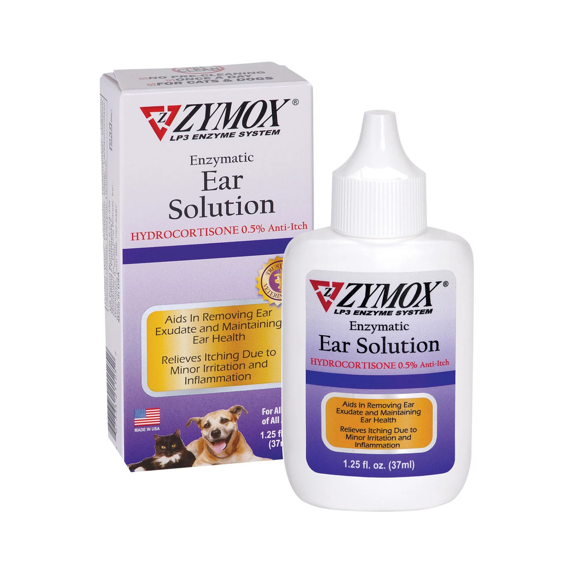 ® Enzymatic Ear Solution for Dogs & Cats - 0.5% Hydrocortisone - 1.25 ...